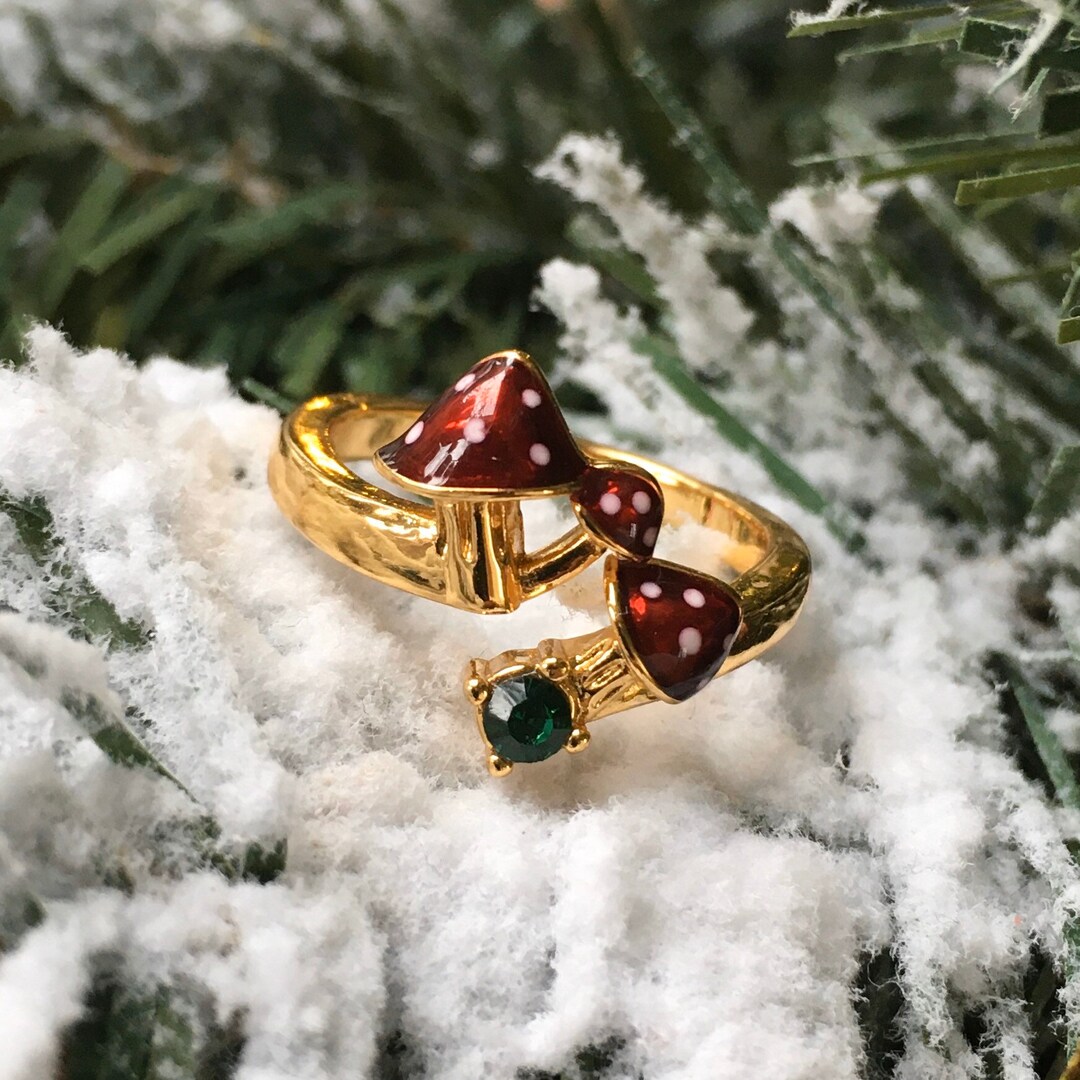 Toadstool Open Ring by Bill Skinner Mushroom Red Enamel - Etsy UK