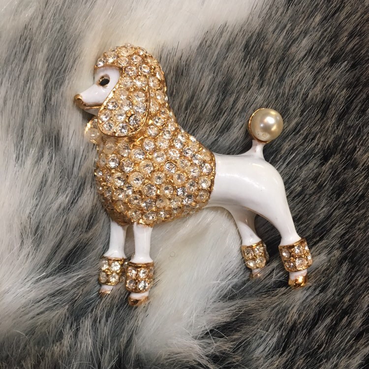 Large White Enamel Poodle Brooch Pin - Etsy