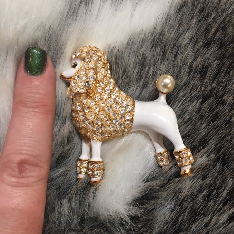 Large White Enamel Poodle Brooch Pin - Etsy