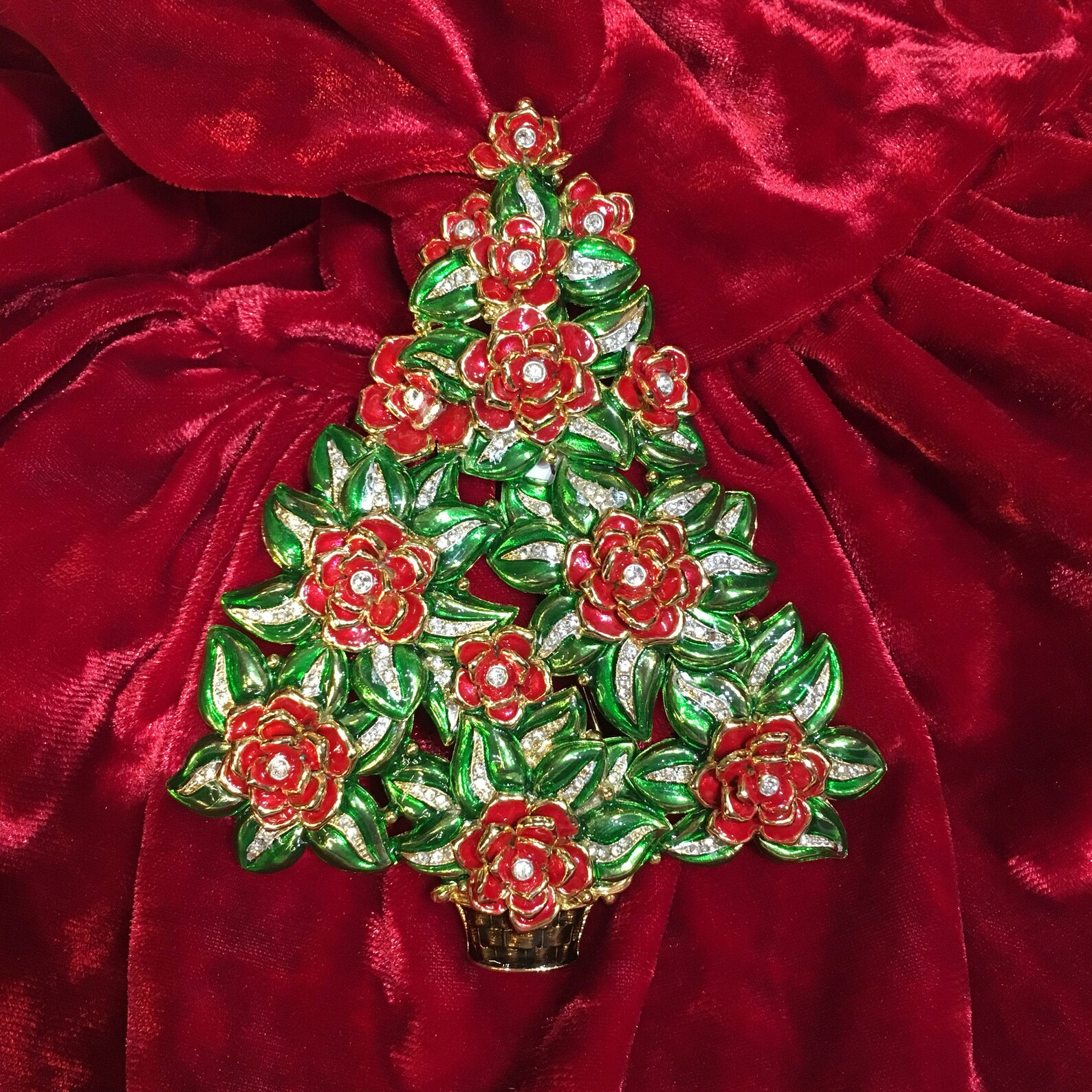 Large Christmas Tree Brooch by Cristobal London Enamel Crystal - Etsy