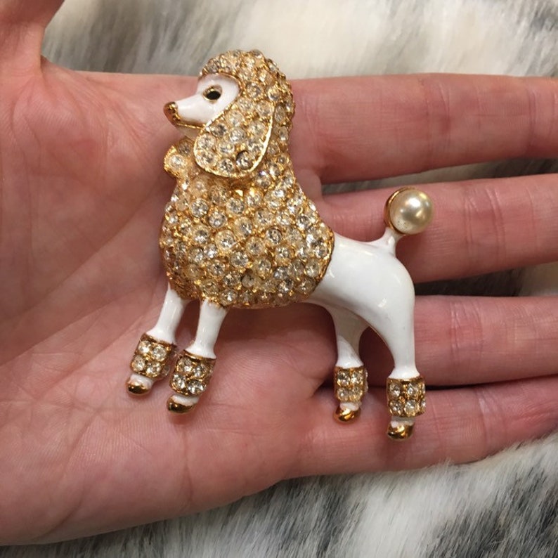 Large White Enamel Poodle Brooch Pin | Etsy