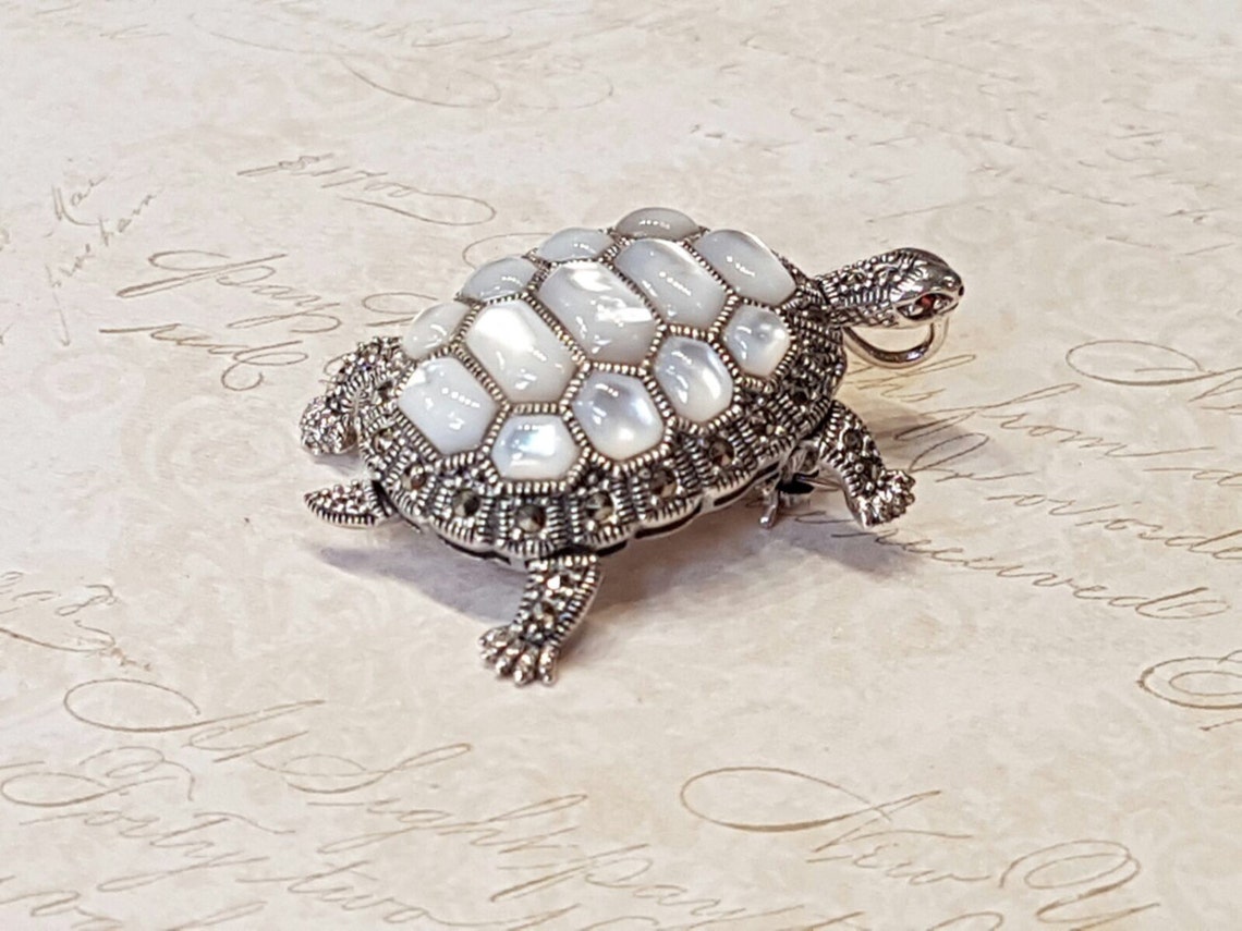 Tortoise Silver Brooch Pin Mother of Pearl | Etsy UK