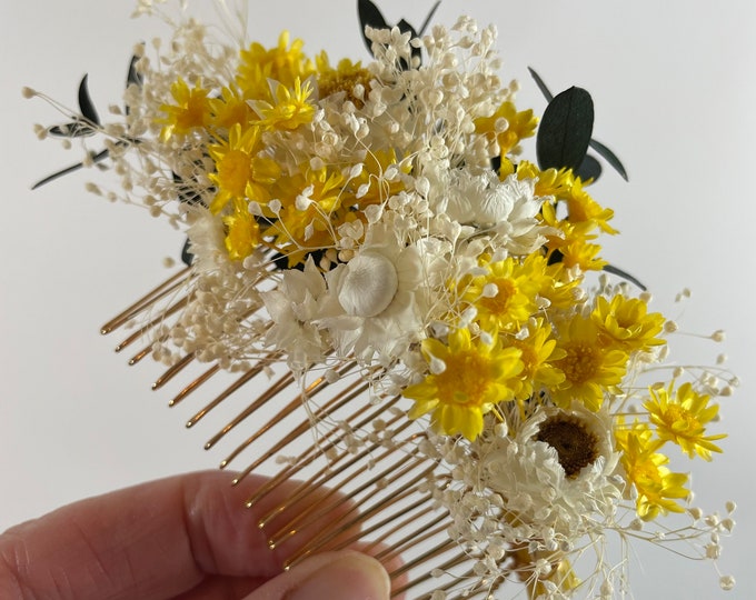 Yellow Dried Floral Comb - Yellow Bridal Comb - Dried Flower Wedding ...