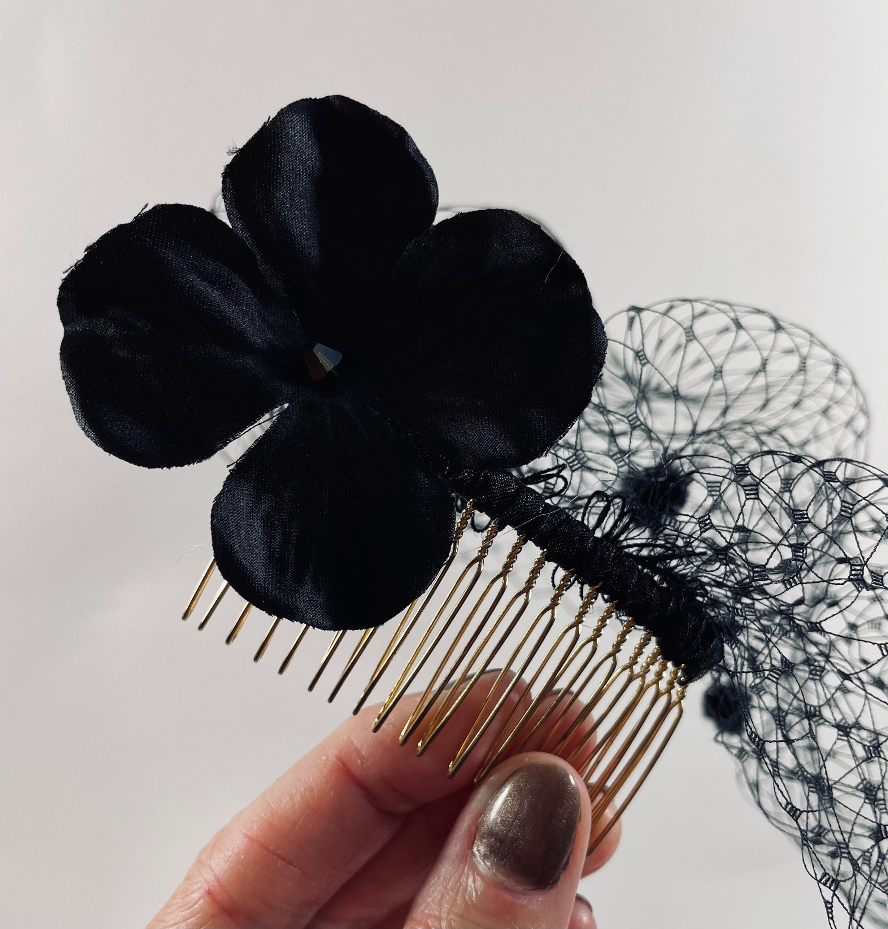 Black Hydrangea Funeral Veil - Black Birdcage Veil - Funeral Veil ...