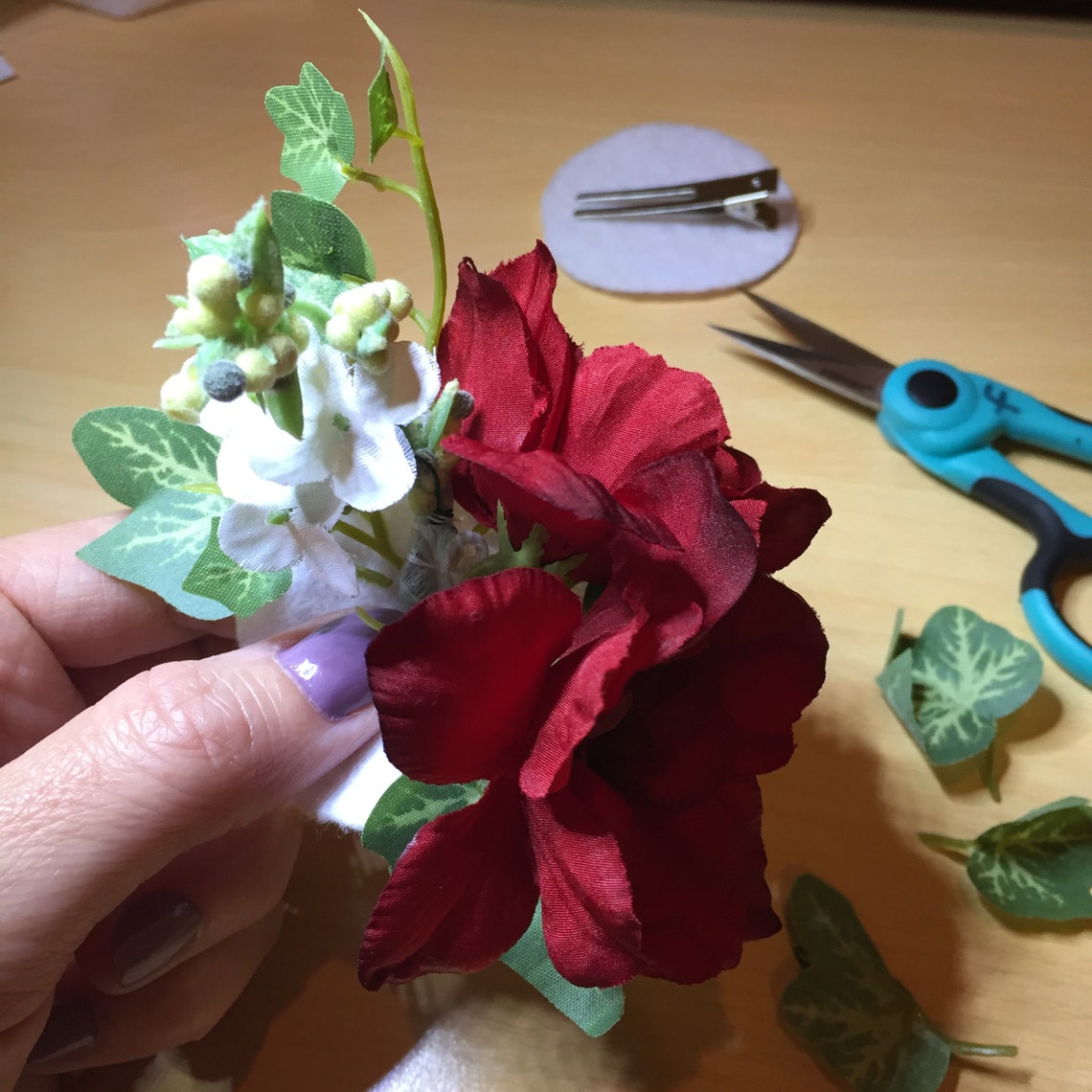 Red Christmas Hair Flower - Red Christmas Wedding Hair Flower - Red ...
