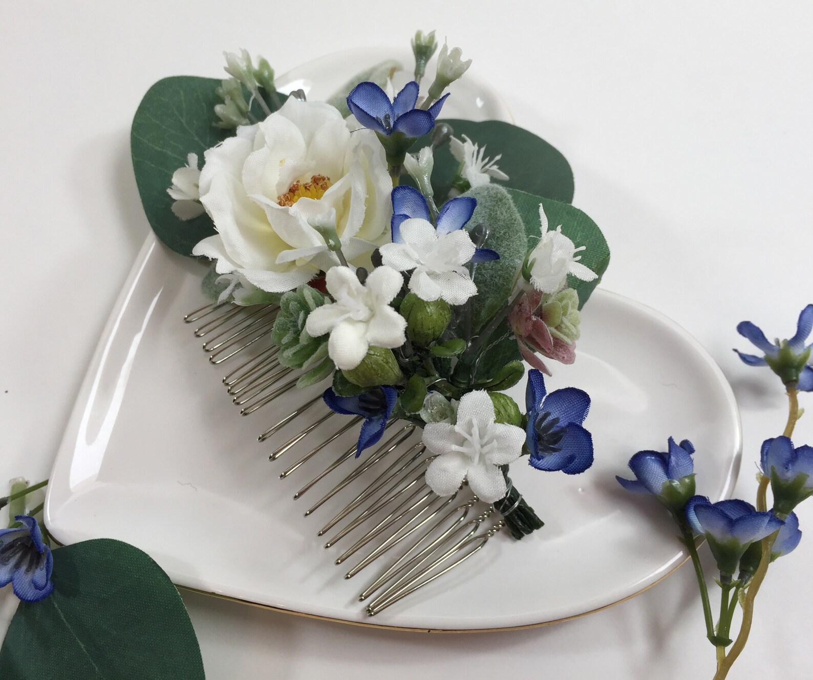 White Rose Hair Comb Bridal Hair Comb Succulent Hair Comb | Etsy