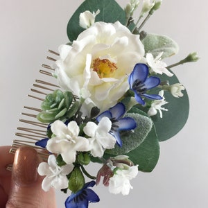 White Rose Hair Comb - Bridal Hair Comb - Succulent Hair Comb ...