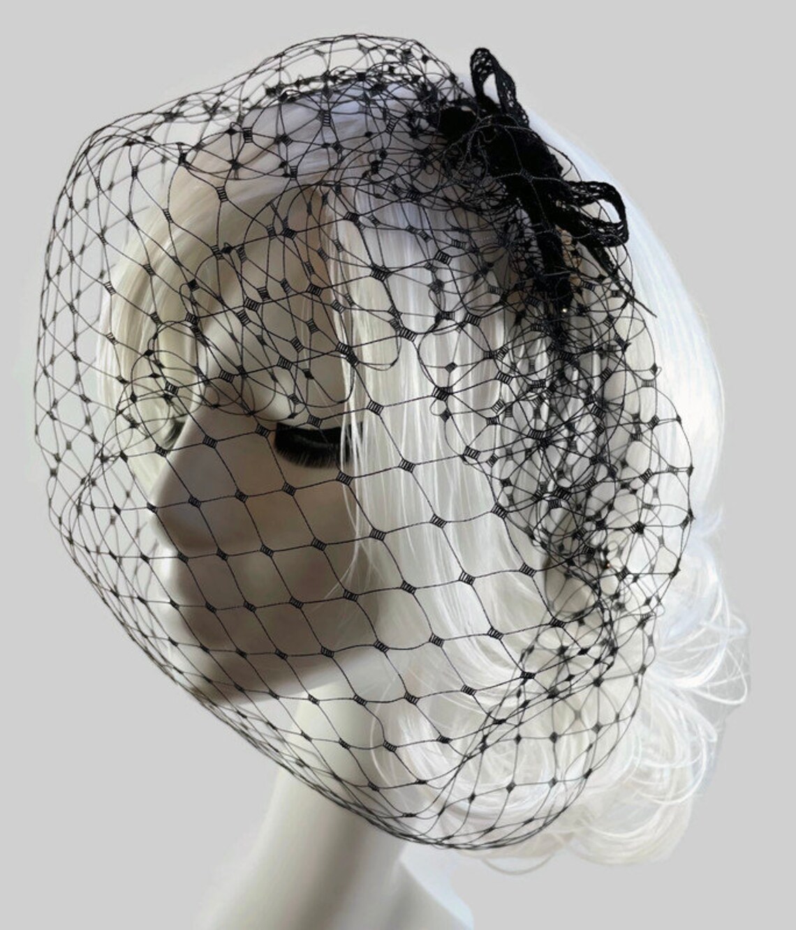 Black Lace Bow Veil Funeral Veil Black Birdcage Veil | Etsy