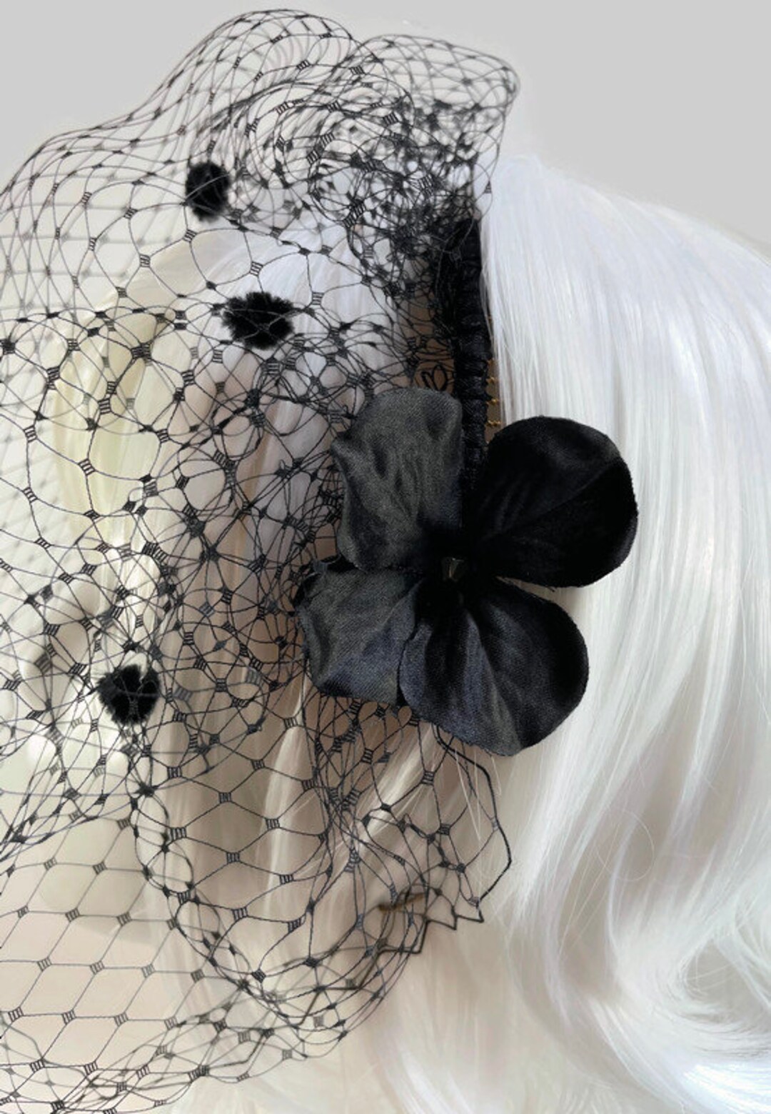 Black Hydrangea Funeral Veil - Black Birdcage Veil - Funeral Veil ...