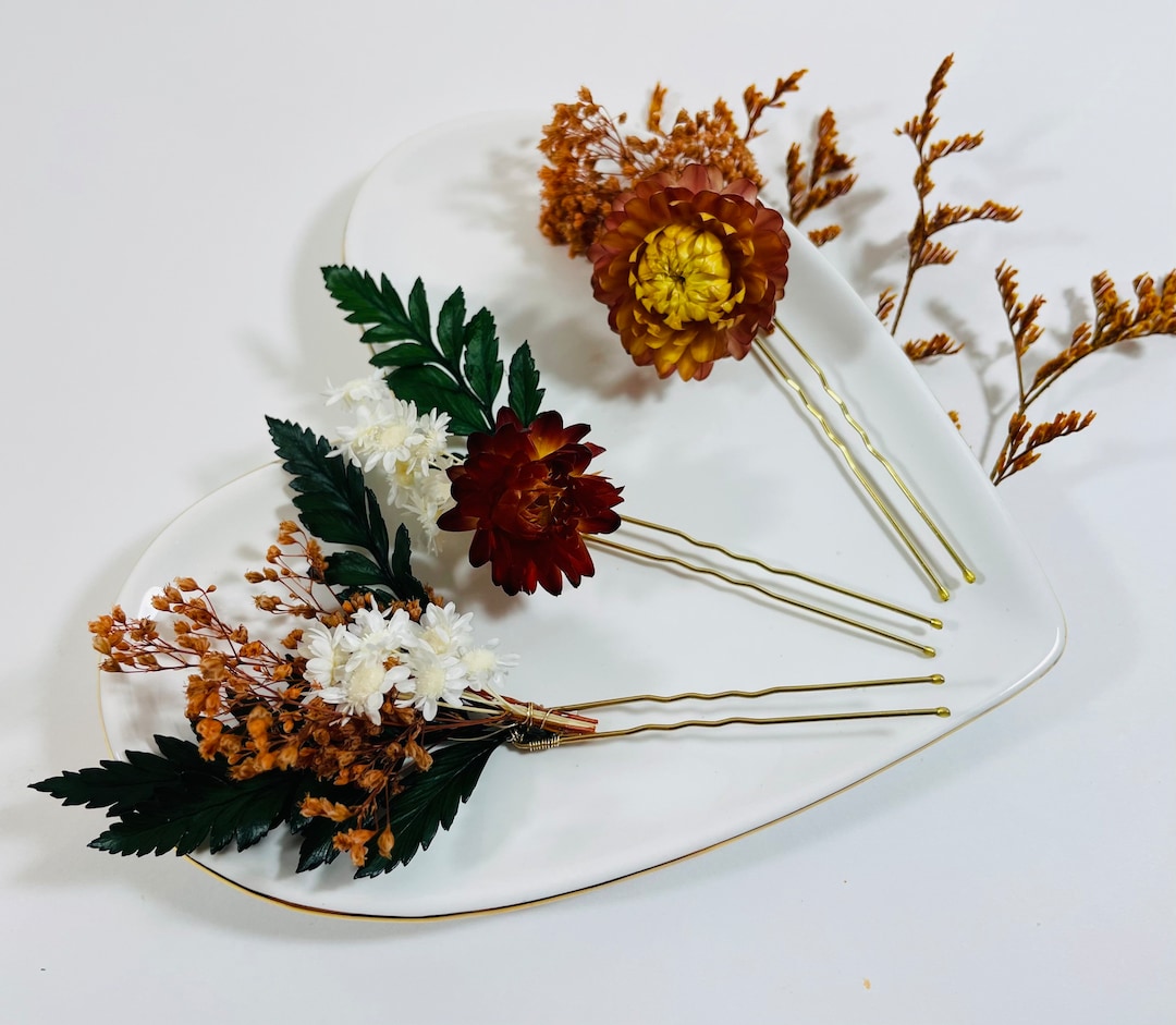 Fall Wedding - Bridal Hair Pins - Dried Flower Hair Pin Set ...