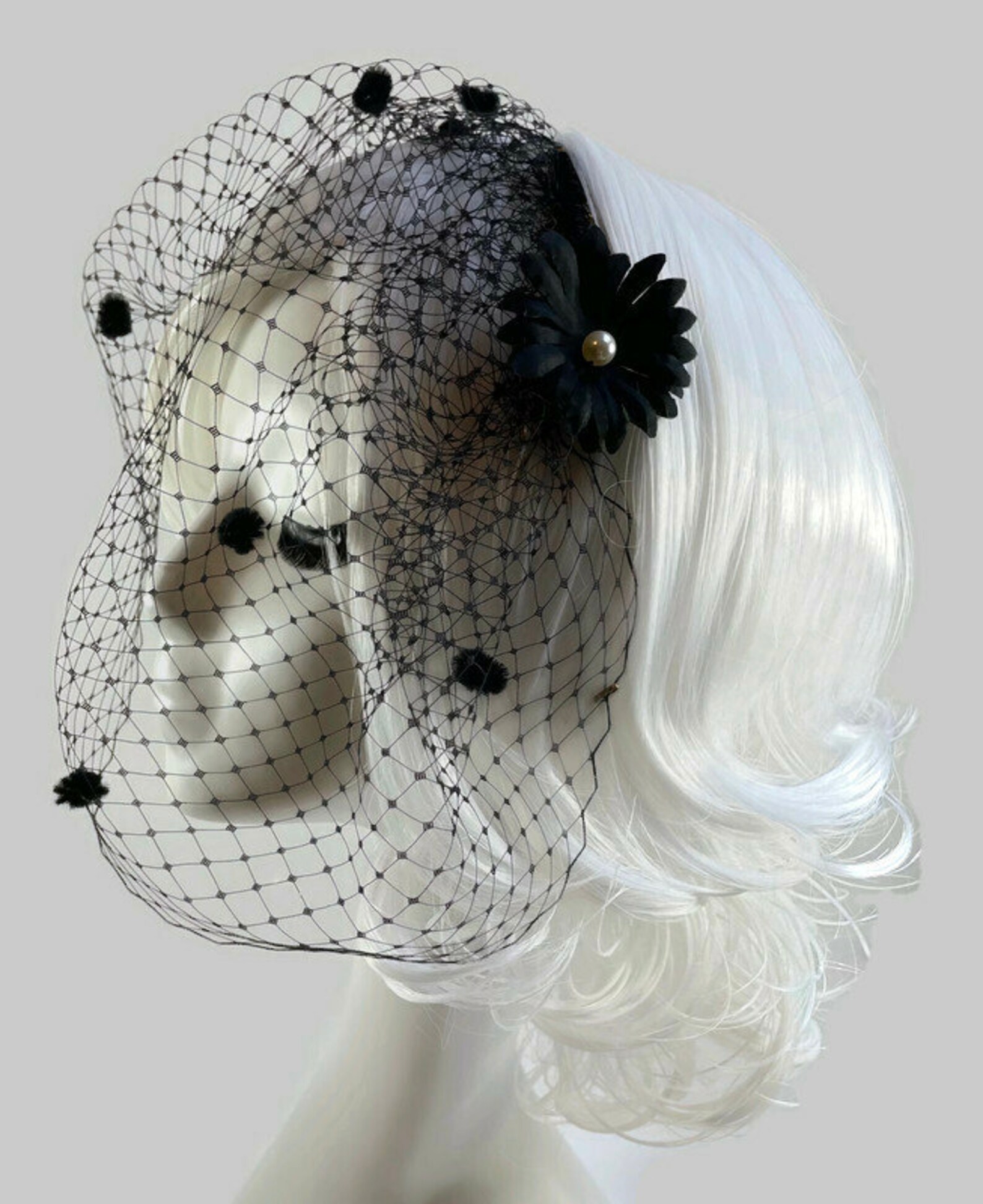 Daisy Funeral Veil - Black Birdcage Veil - Black Funeral Veil ...
