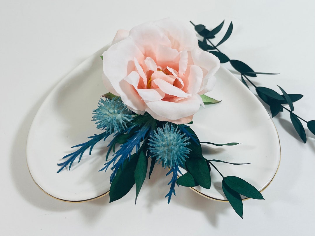 Blush Rose and Blue Thistle Hair Pin - Blush Rose Hair Pin - Blush ...