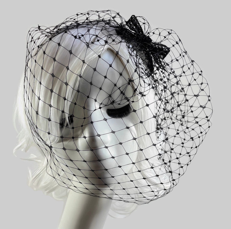 Black Lace Bow Veil Funeral Veil Black Birdcage Veil | Etsy