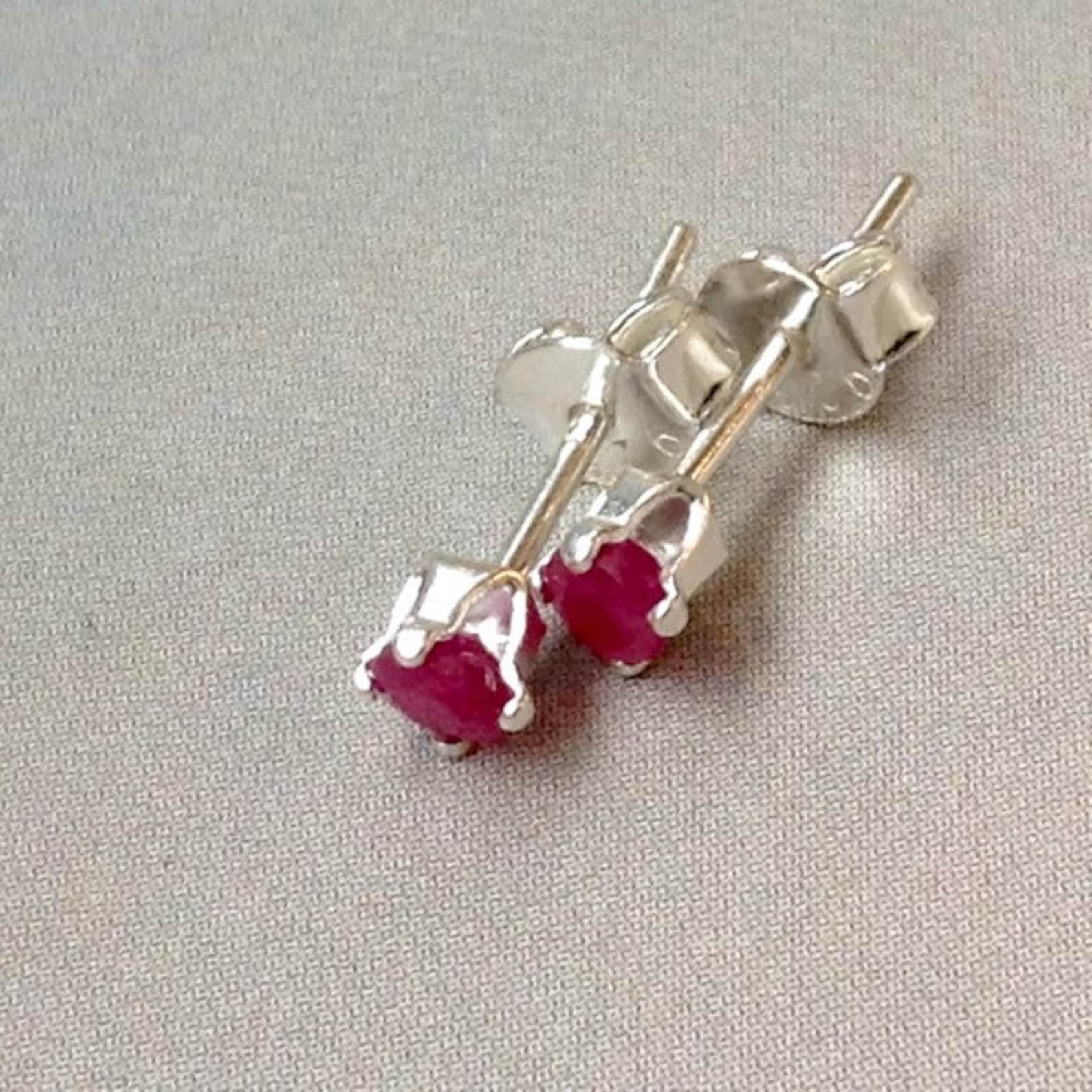 Real Ruby Stud Earrings Tiny Ruby Earrings in Sterling | Etsy Canada