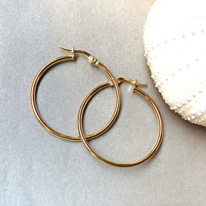 10K Solid Gold Hoops, 18mm, 24mm, 30mm, 35mm, 40mm Gold Hoops, 1.5mm ...