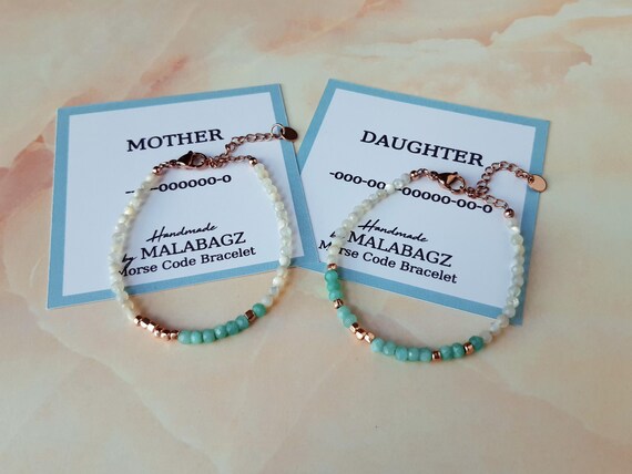 Gemstone Morse Code Bracelet Mother Daughter Bracelet Set of 2 Matching Bracelets Family Gift for Mom Secret Message Bracelet for Daughter Etsy UK