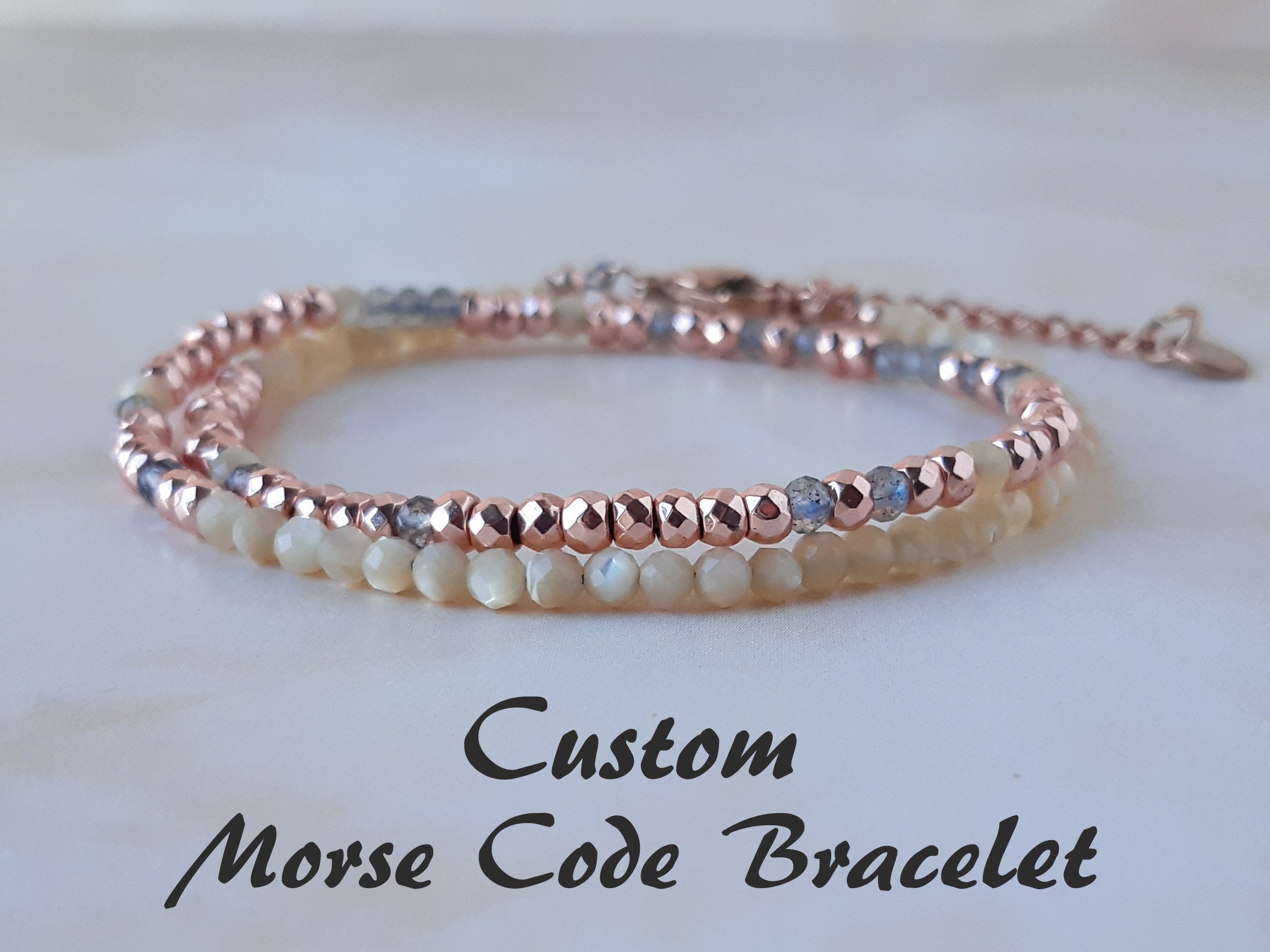 Gemstone Custom Bracelet for Women Morse Code Jewelry | Etsy