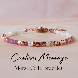 Pink Tourmaline Custom Morse Code Bracelet for Women Personalized ...