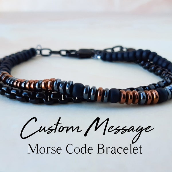 Mens Custom Morse Code Bracelet Personalized Gift for Husband Hidden ...