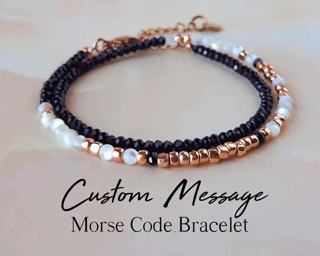 Black Spinel Custom Morse Code Bracelet Personalized Gifts Secret ...
