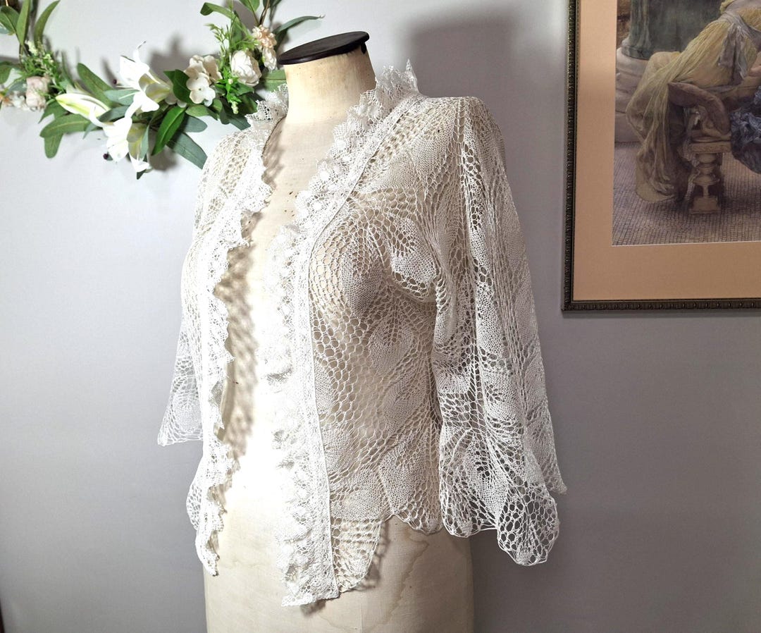 Antique Edwardian Ruffled Front Silk Embroidered Lace Jacket Bolero ...