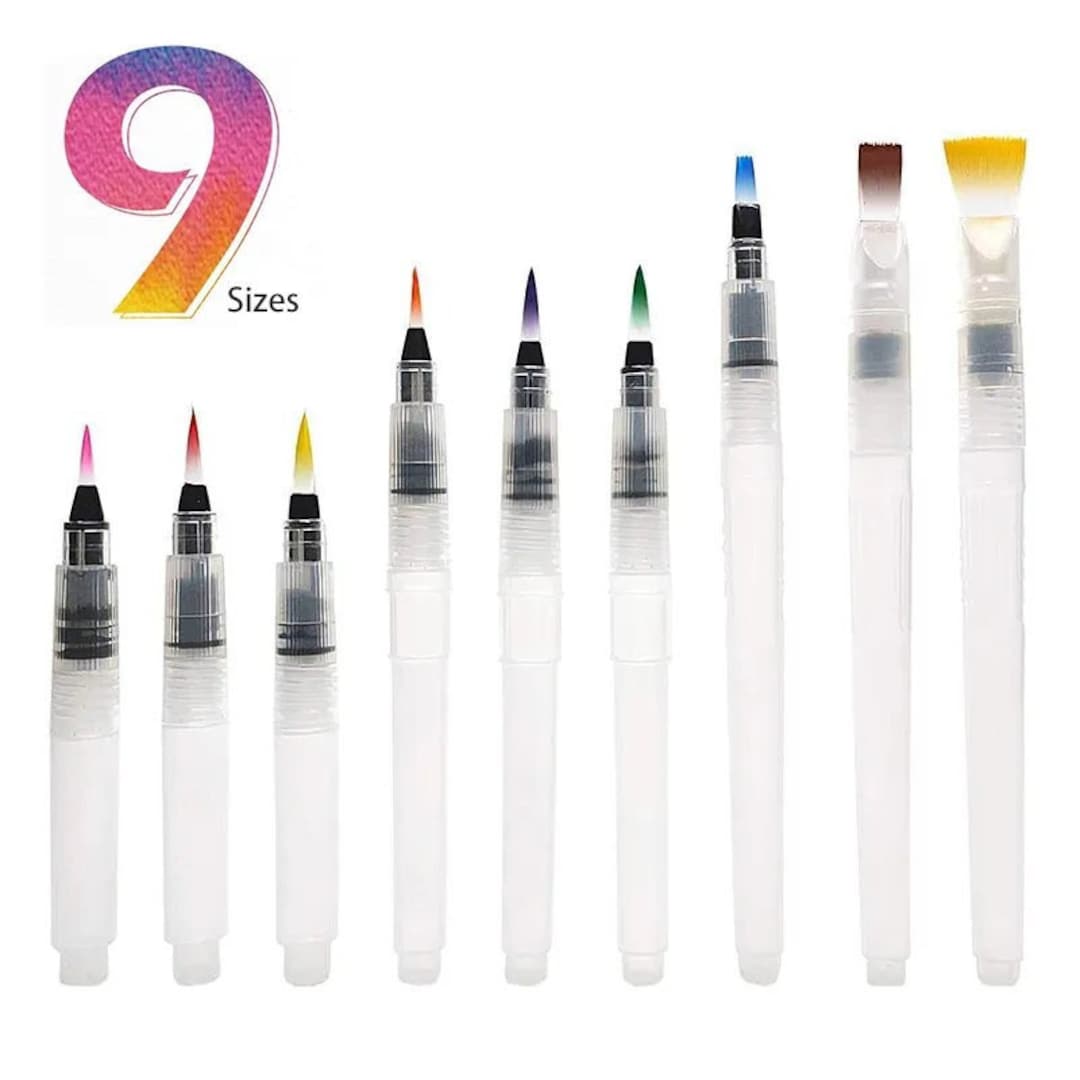 9 Water Color Brushes | Refillable Water Brush | Brush Set - Etsy