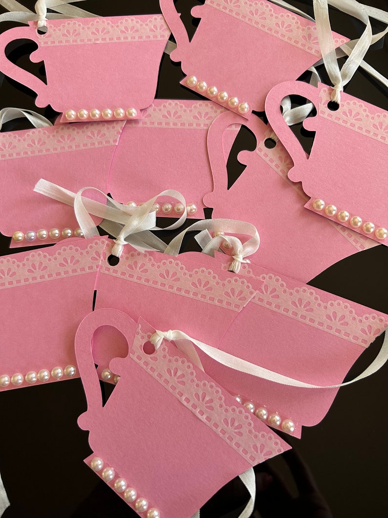 Pink Tea Cup Gift Tags With Pearls and lace. Perfect for Your Next Tea ...