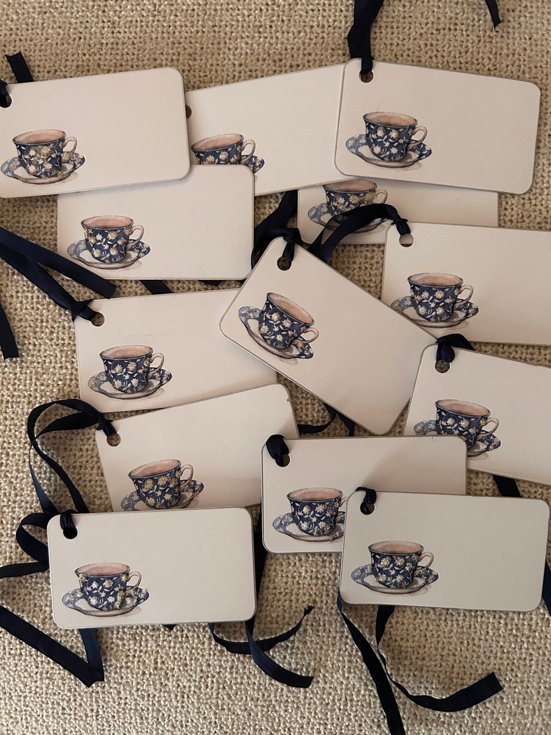 Blue and White Tea Cup Gift Tags With Silk Ribbon, Set of 12 - Etsy