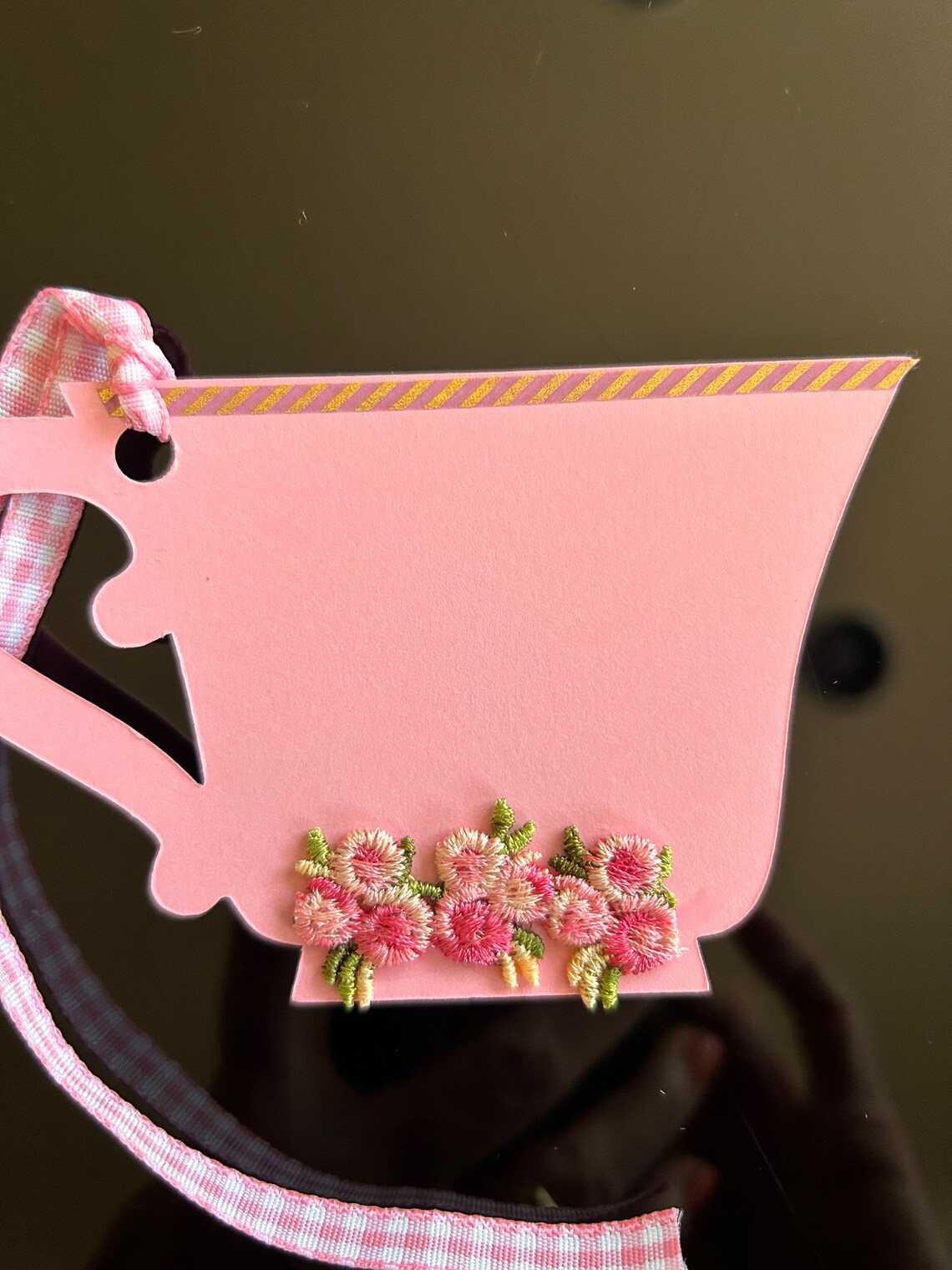 Pink Tea Cup Gift Tags Featuring Appliqué and Gingham Ribbon. Large 2 ...