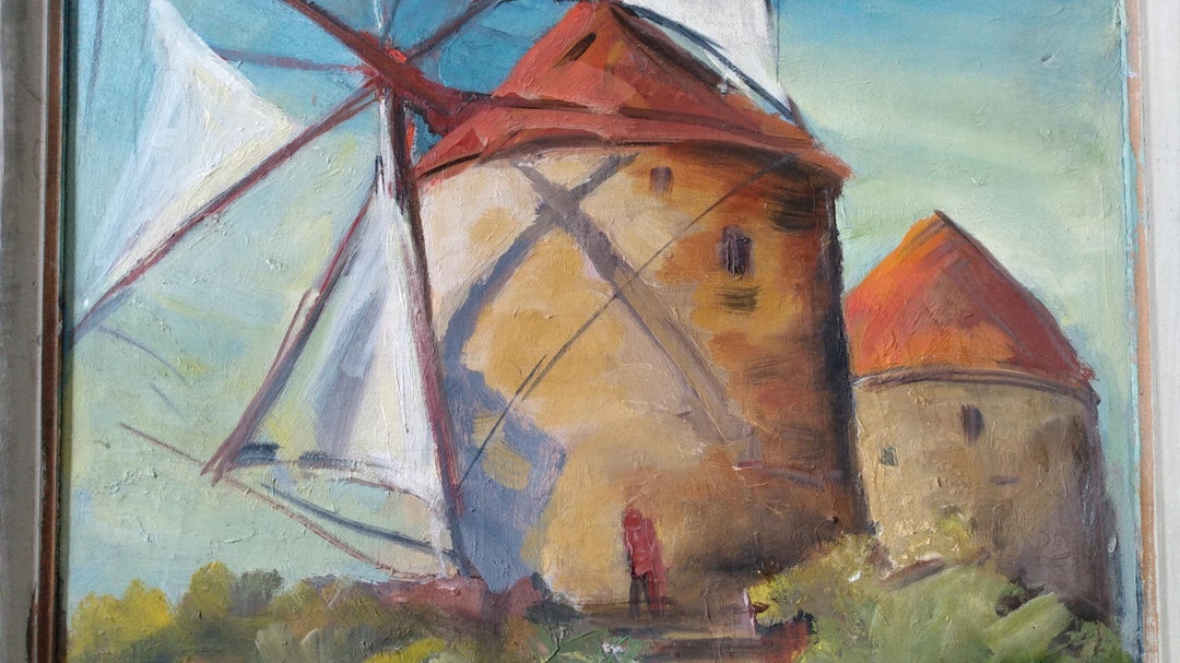 Vintage Large Windmill Painting - Etsy