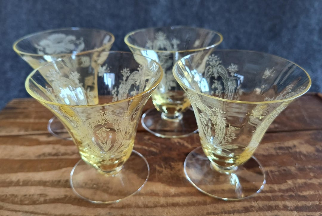Tiffin Flanders Etched Poppies Cocktail Glasses - Etsy