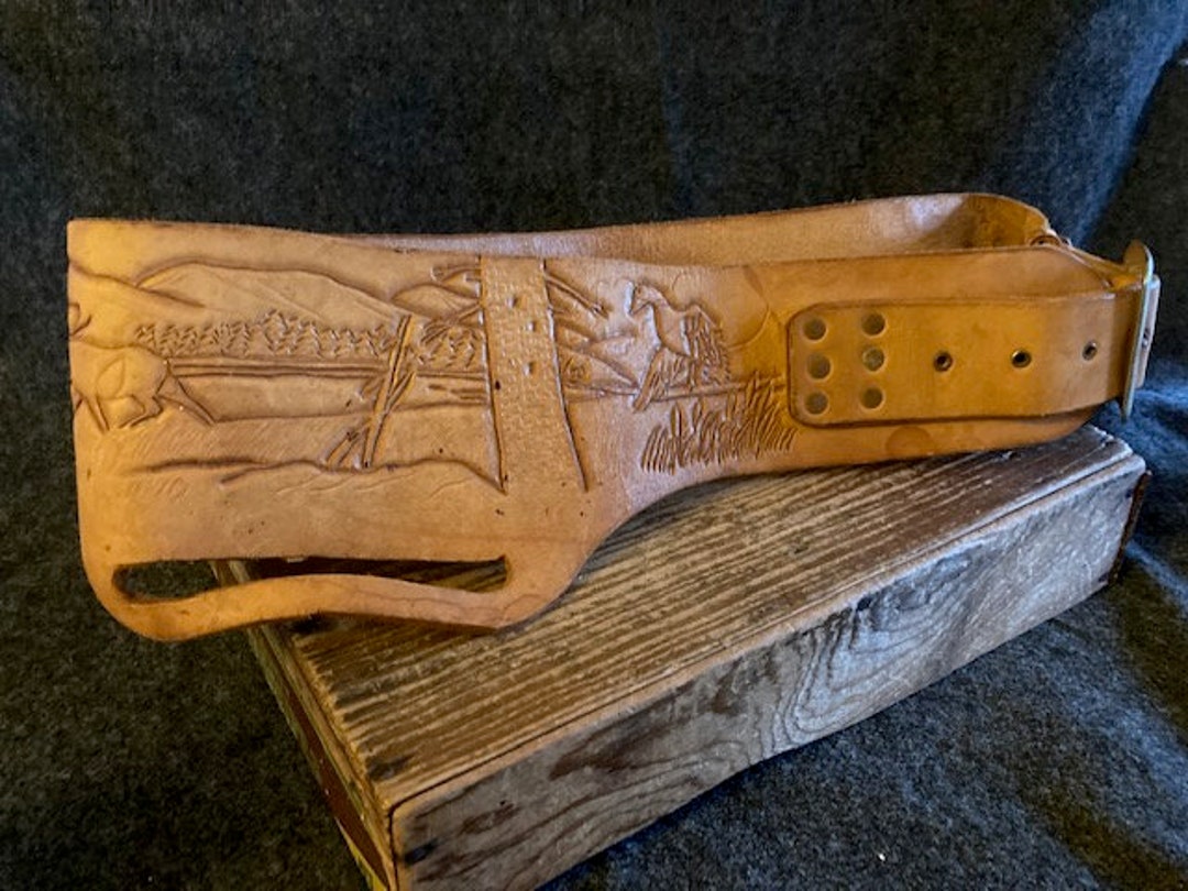 Tooled Leather Gun Belt Bear Fish - Etsy