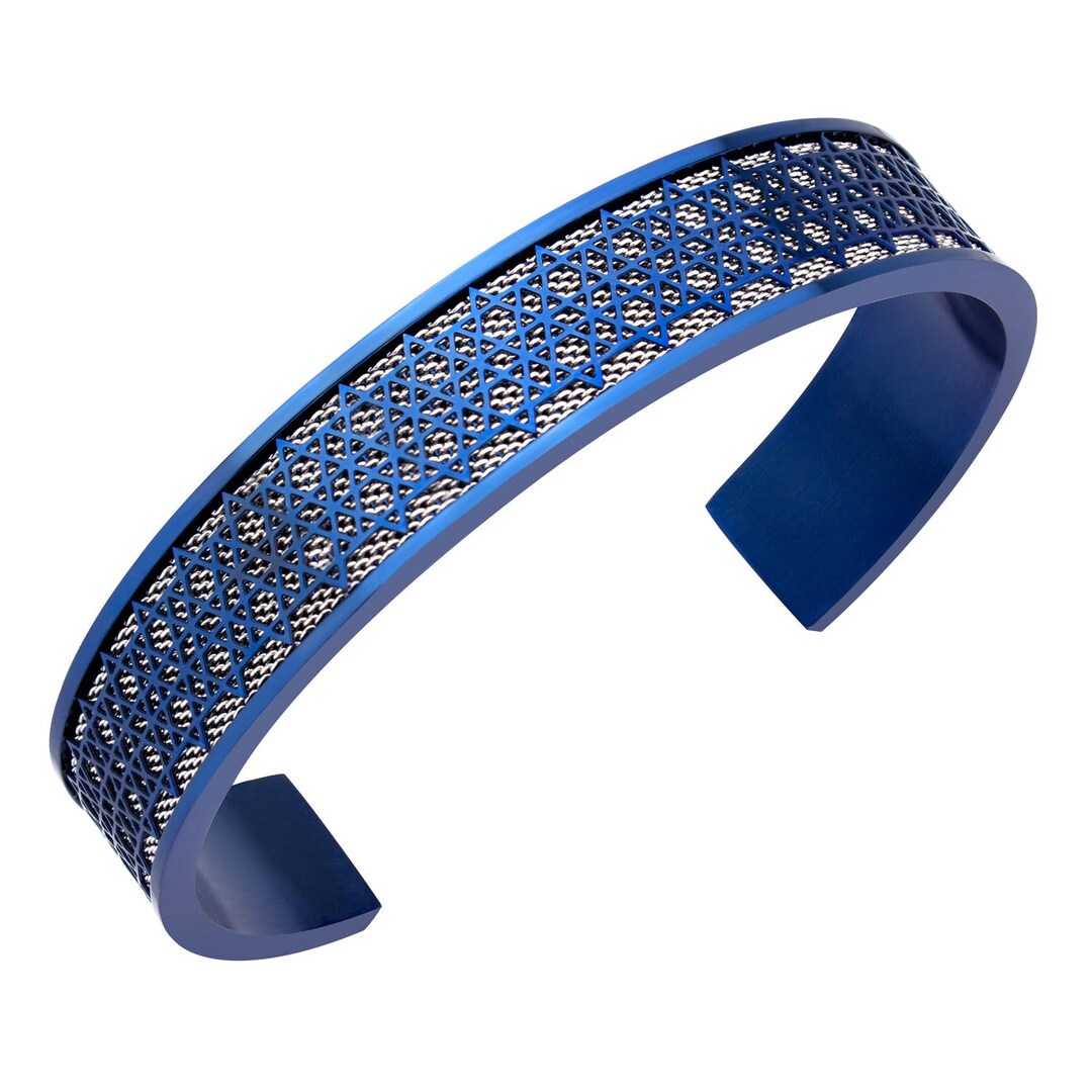 Blue PVD Stainless Steel Star of David Bangle – Jewish Magen David ...