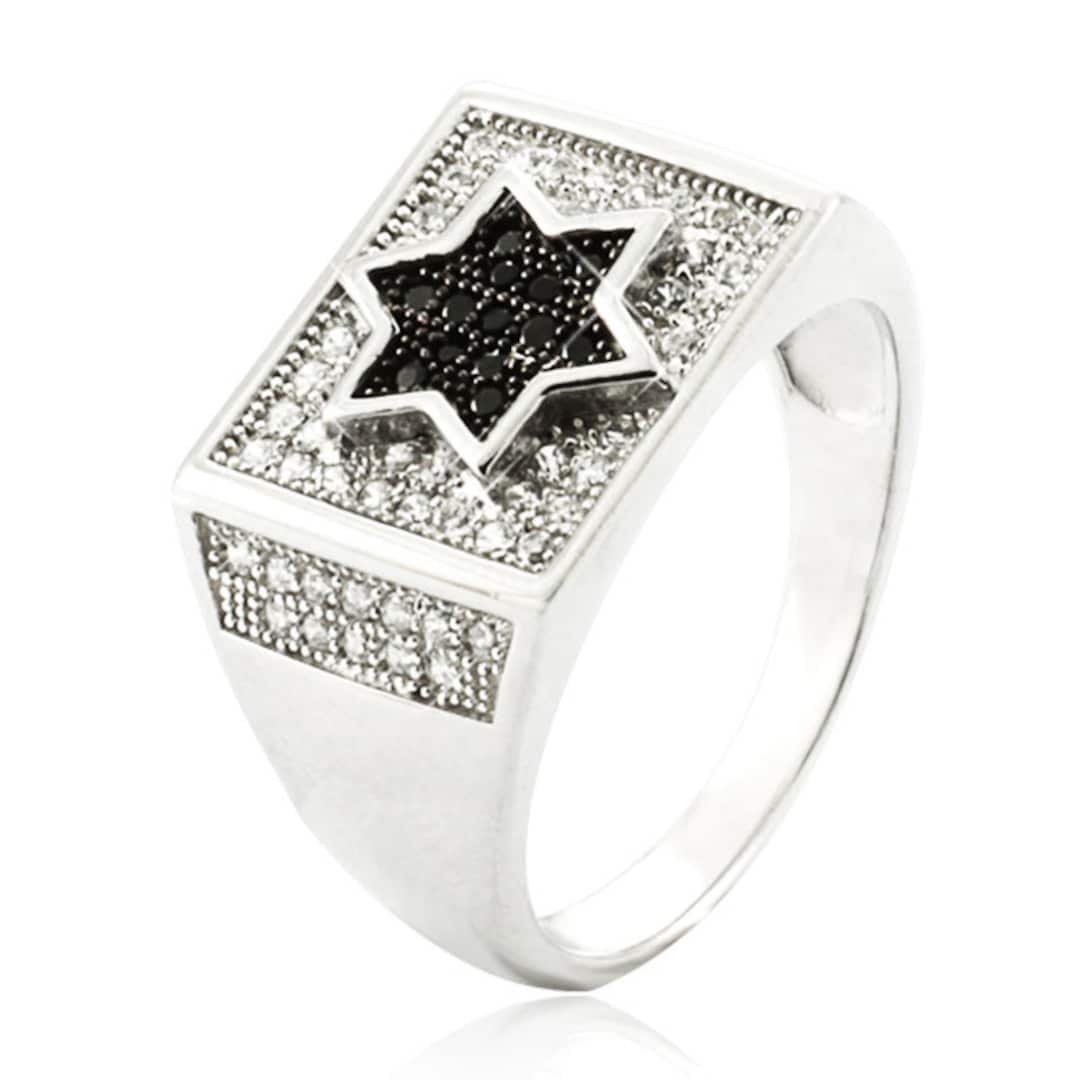 Sterling Silver Star of David Ring Set With Black and White Crystal ...