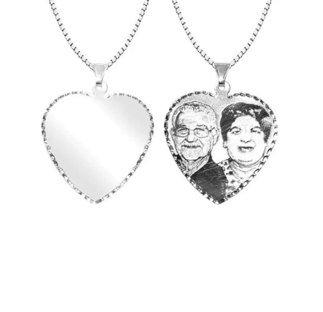 Personalized Photo Engraved Silver Heart Pendant, Heart Shap Engraved ...