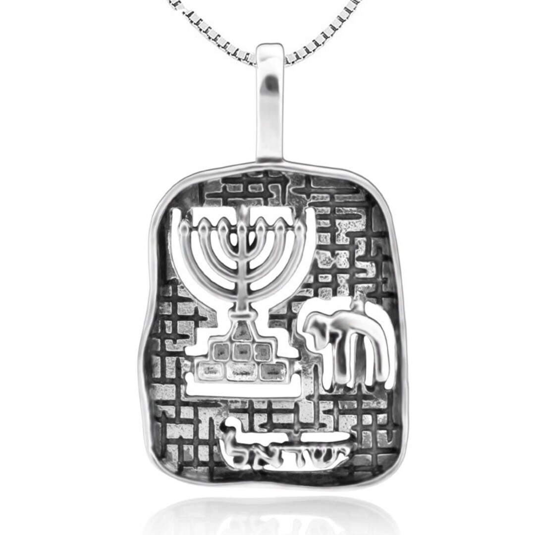 Sterling Silver 925 Menorah Israel ,chai Necklace, Hanukkah Menorah ...