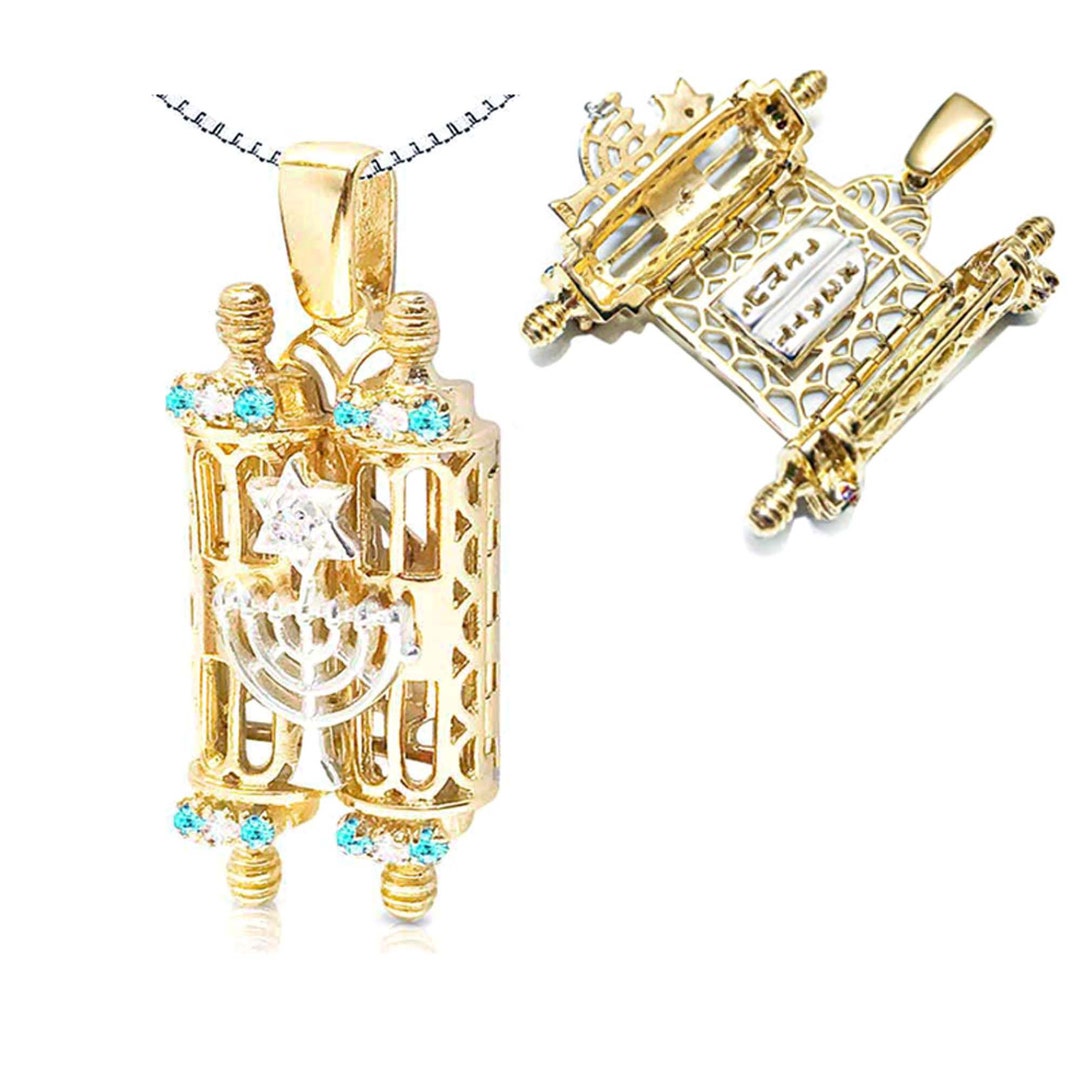 Silver 925 With 2 Tone 14K Gold Plate Big Torah Scroll Jewish - Etsy