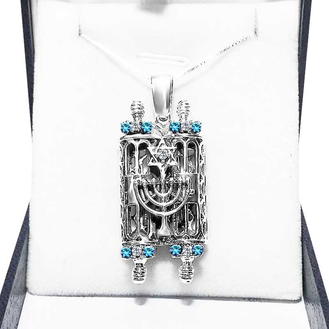 Sterling Silver Torah Scroll Pendant, Menorah Necklace, Star of David ...