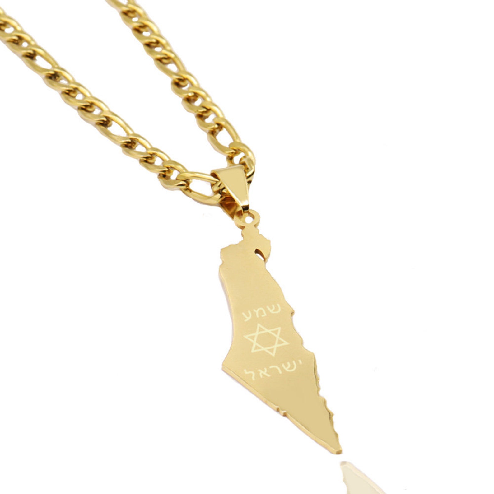 Stainless Steel Map of Israel Pendant, Map With Shema Israel Necklace ...
