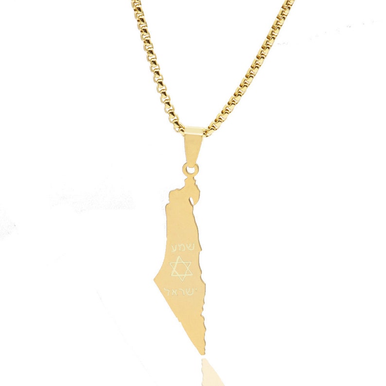 Stainless Steel Map of Israel Pendant, Map With Shema Israel Necklace ...
