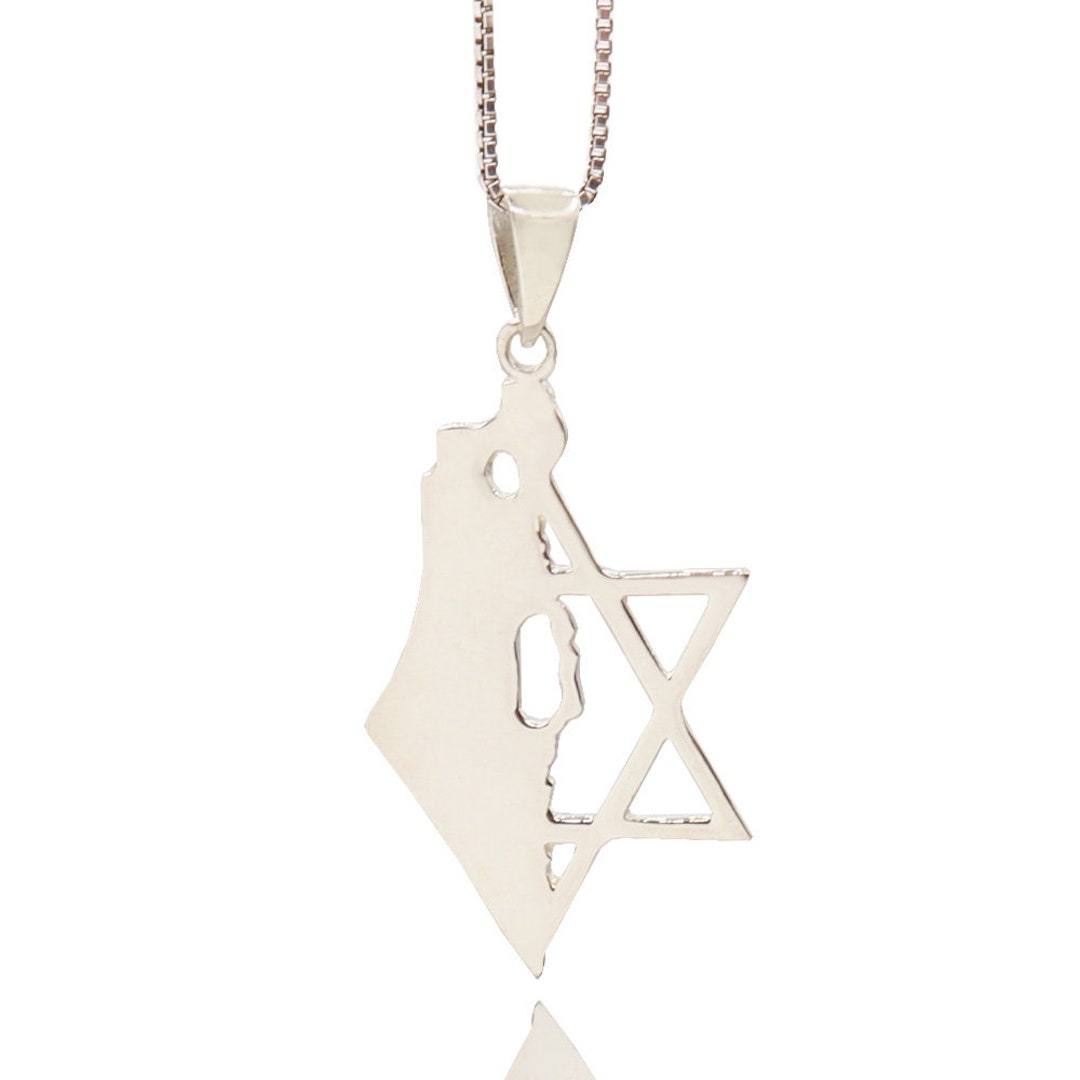 Silber Karte von Israel, Karte mit Magen David mit Box Kette, Davidstern mit Karte von Israel ...