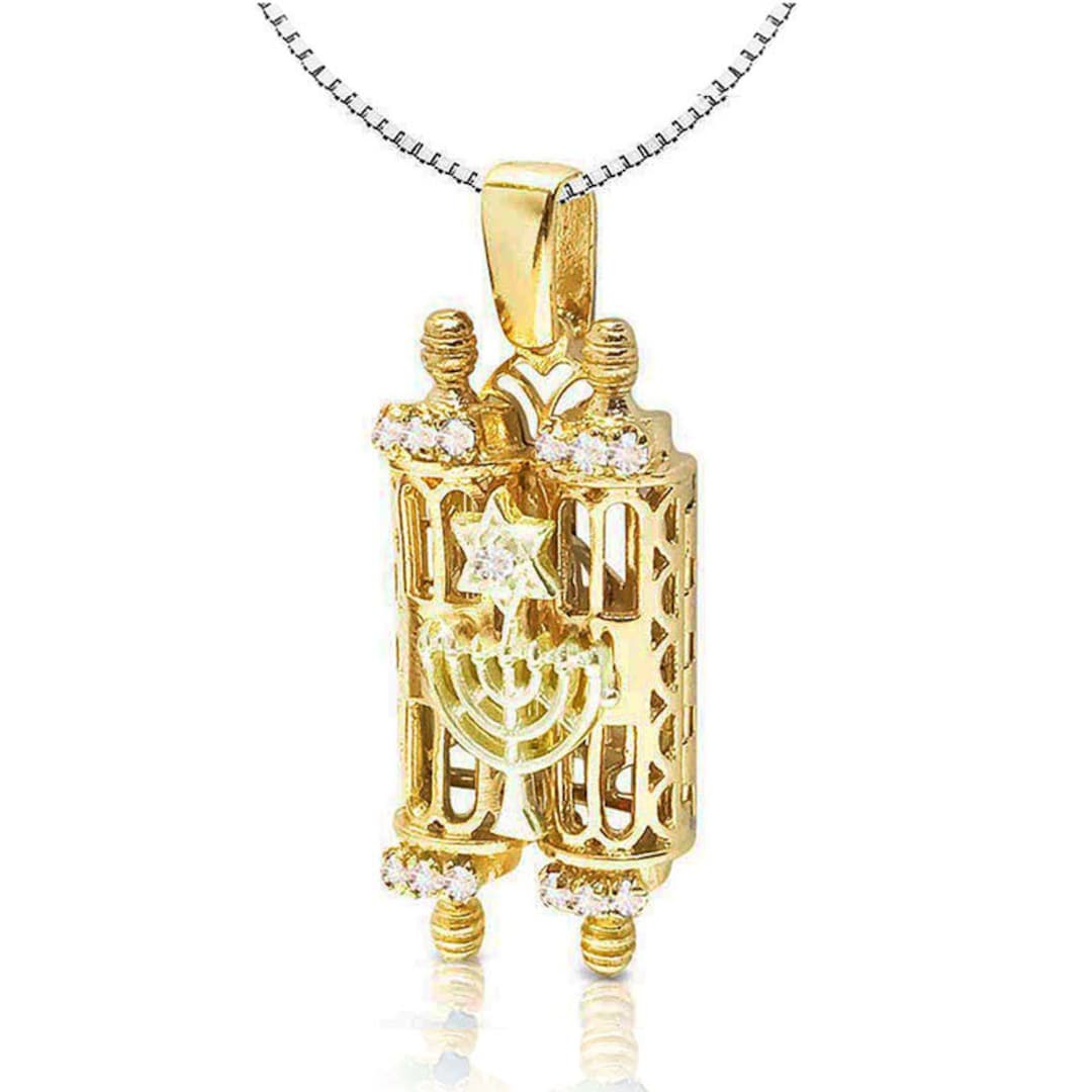 Gold Plated Sterling Silver Torah Scroll Mezuzah Pendant – Jewish ...