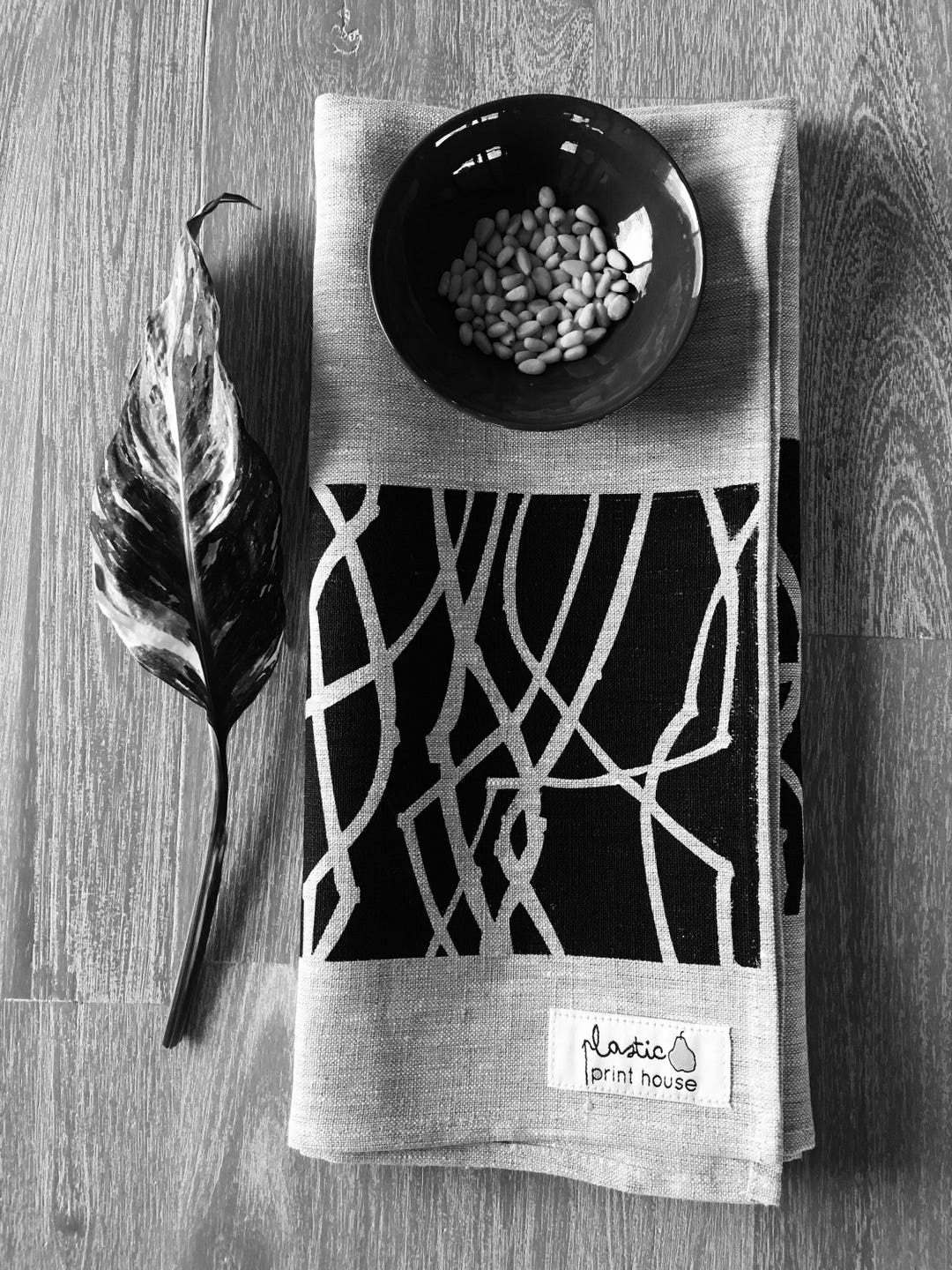 100 Linen Hand Printed Tea Towel Etsy