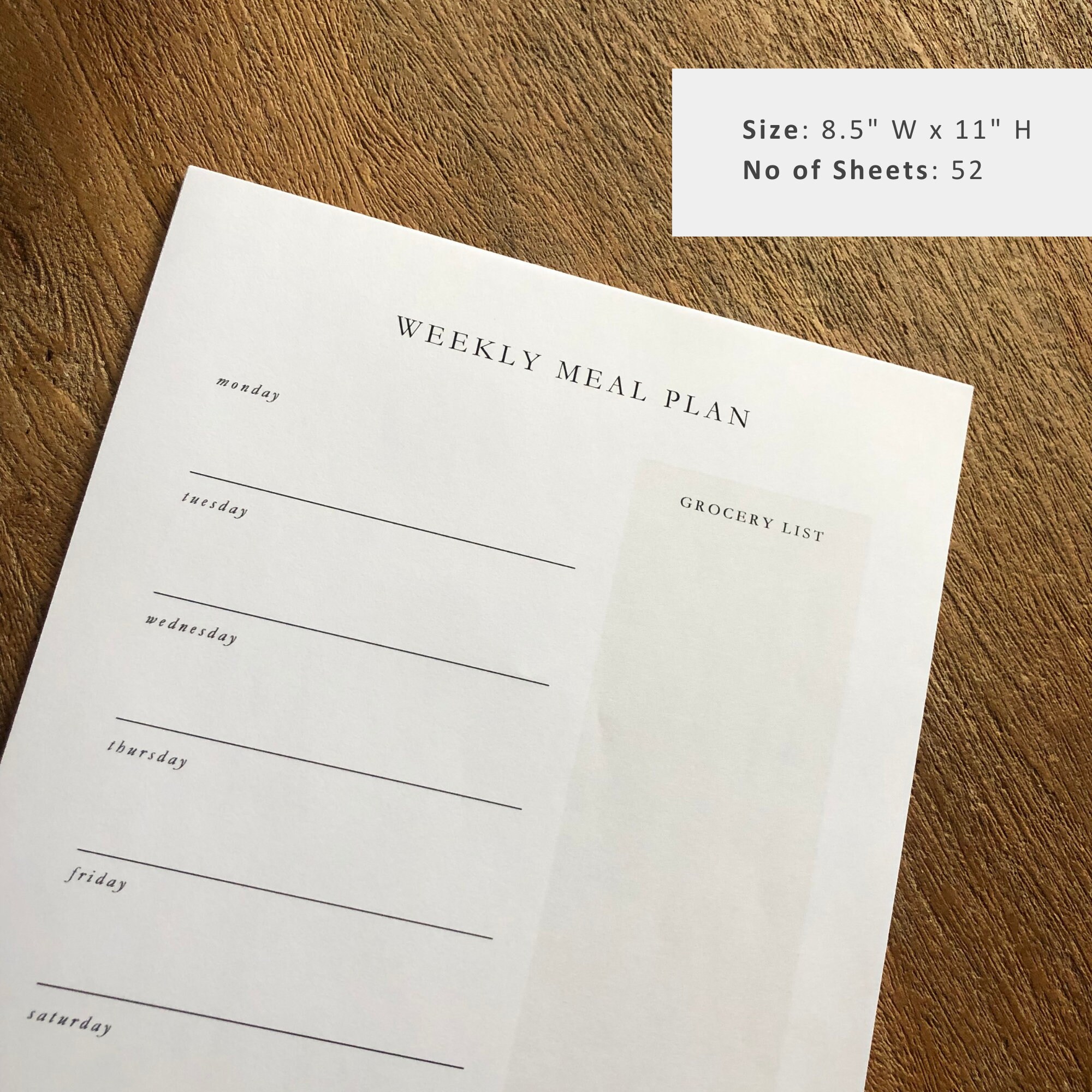Meal Plan Template Notepad With Weekly Planner and Grocery List – 20 ...