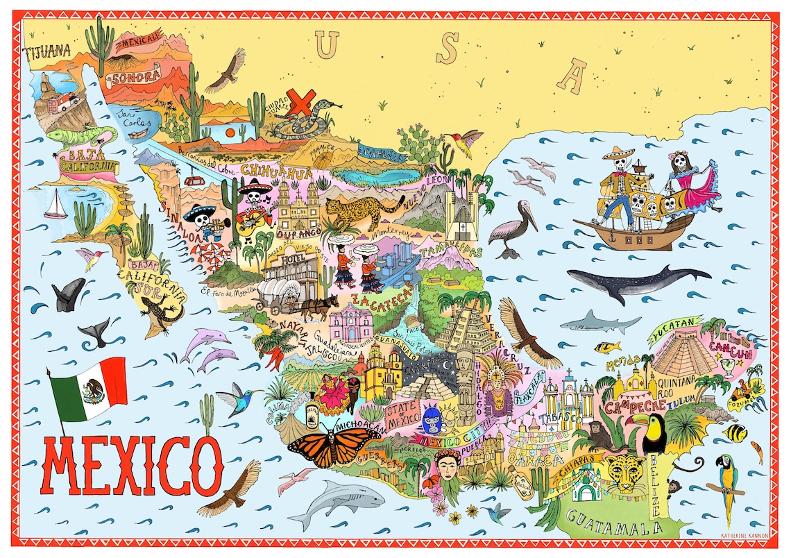 Large Detailed Tourist Illustrated Map Of Mexico Mexico Large Detailed ... Large Detailed Tourist Illustrated Map Of Mexico Mexico Large Detailed ...