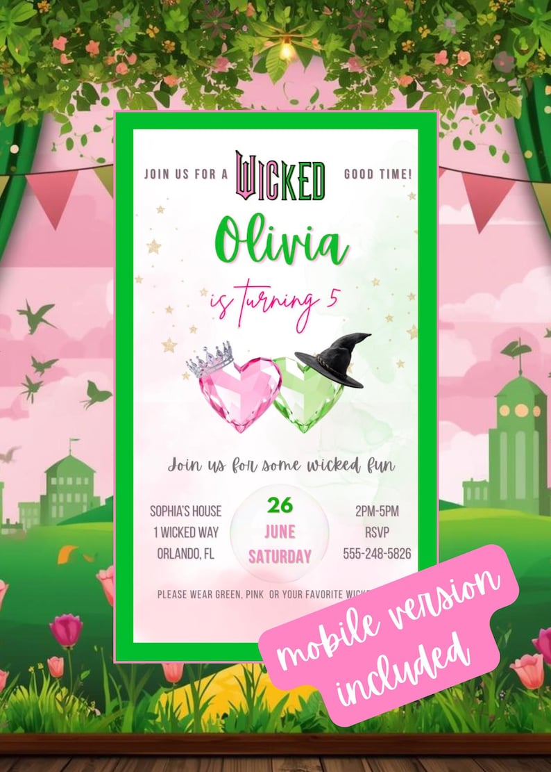 Wicked Birthday Invitation | Elphaba & Glinda Party, Editable Canva ...
