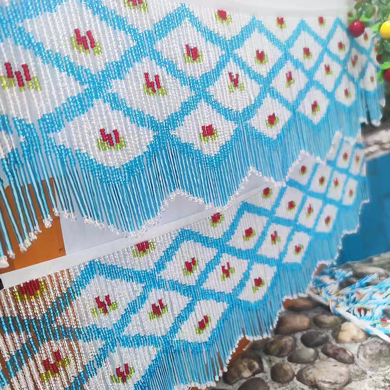 Handmade 91cm Long 15cm Wide Diamond Pattern Flora Beaded Fringe ...