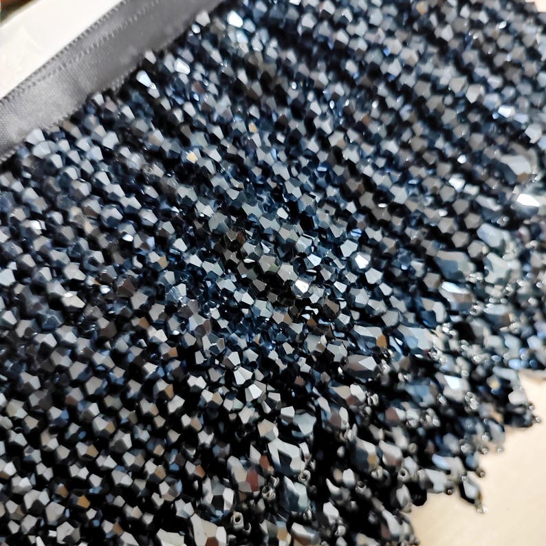 Handmade Navy Blue Crystal Beaded Fringe, 90cm Long - Etsy