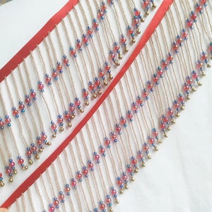 Handmade 90cm Long 10cm Wide Red High Shine Beads and Bells Beaded ...