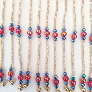 Handmade 90cm Long 10cm Wide Red High Shine Beads and Bells Beaded ...
